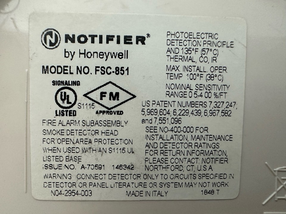 NOTIFIER FSC-851 Fire Alarm Smoke Detector Head FREE SHIPPING ...
