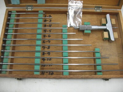Mitutoyo Depth Micrometer 1-12 " 4 in Base with 2 1-2" Rods 1 Pointed ...