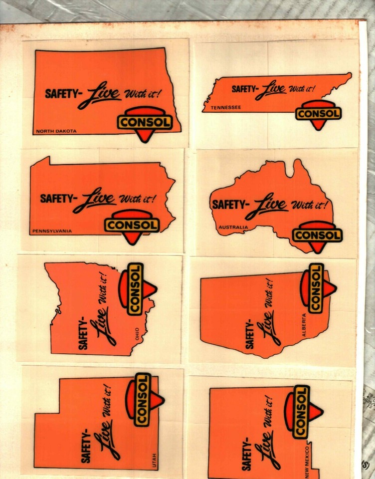 NICE SET 13 DIFFERENT STATES SAFETY CONSOL COAL CO. COAL MINING STICKER ...