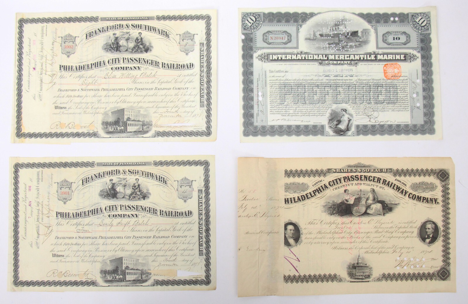 Lot of 4 Railroad and Stock Bond Shares 1898 1874 1927 Antique Vintage ...