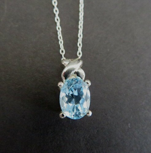 SU Necklace Silver Blue Aqua Color Oval Stone Dainty Sterling 925 ...