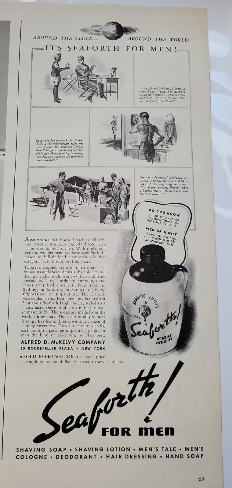 1943 Seaforth for men toiletries shaving lotion bottle vintage ad | eBay