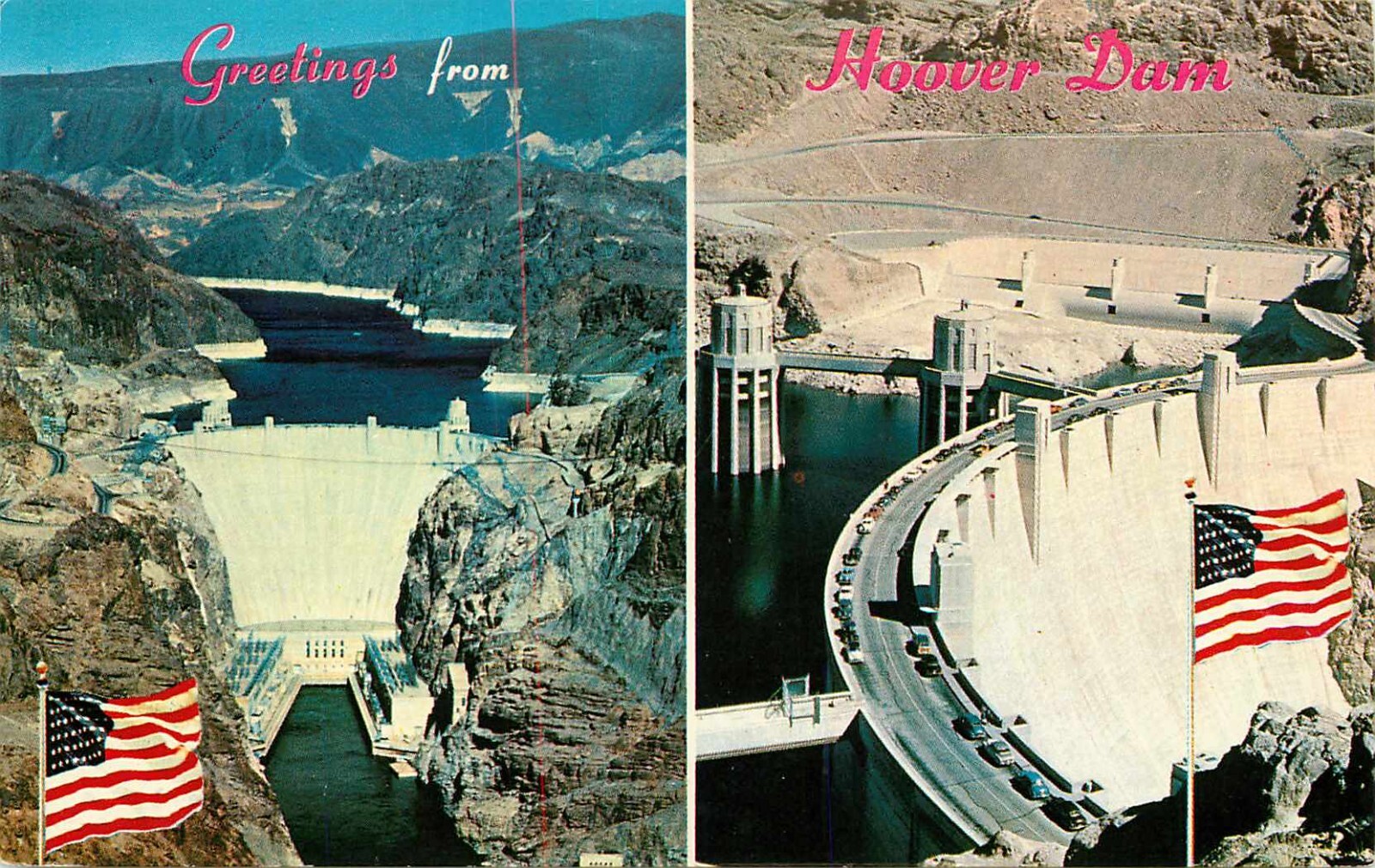 Postcard Nevada Hoover Dam Birds Eye View American Flag Unposted | eBay