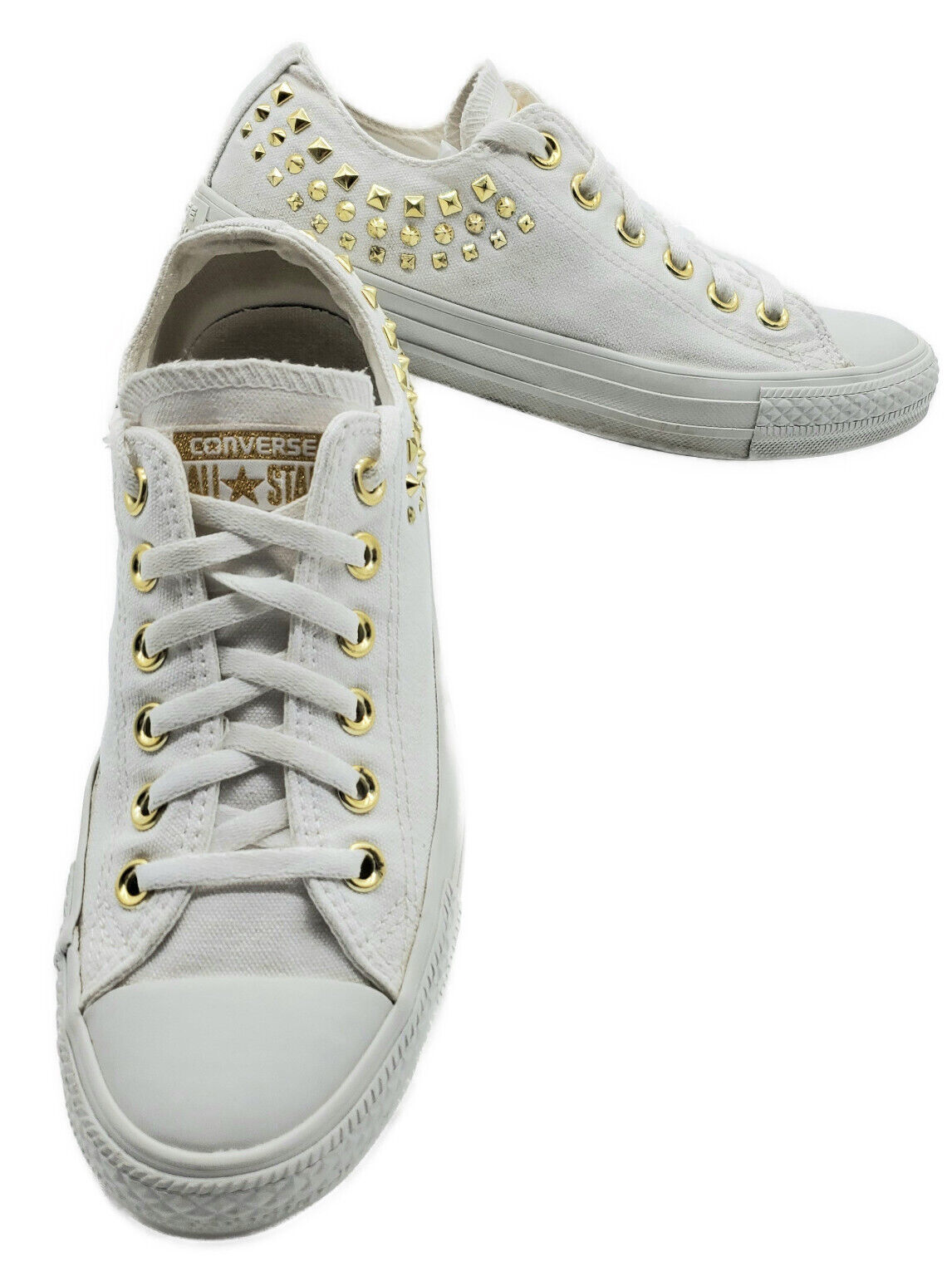 Converse ALL STAR~Womens US 7~White Canvas Gold Metal Stud Low Top ...