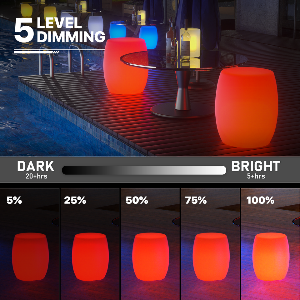 LED Light Up Barrel Shape Bar Stool 16 Colors Changing Chair Patio Seat ...