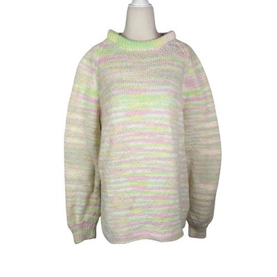 Vintage 80s Pastel Green Yellow Pink Marled Knit Pullover Sweater XL | eBay