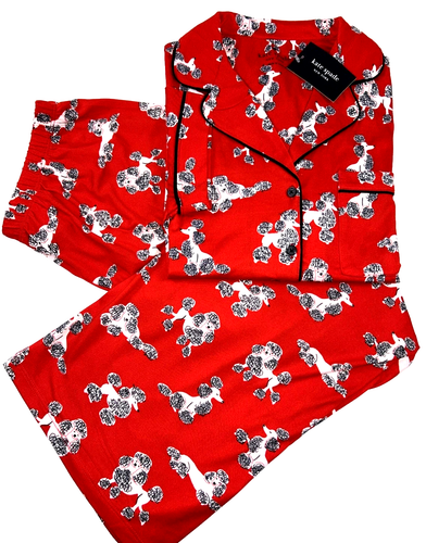 NWT Kate Spade POODLE DOG Soft Knit Cropped 2 piece Pajama Set SZ XL RT ...
