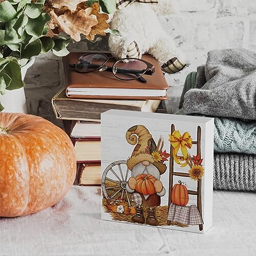 Rustic Fall Gnomes Wood Box Sign Farmhouse Retro Fall Artwork ...