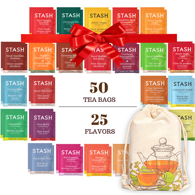 Stash Herbal & Decaf Tea Set 25 Flavors, 50 Tea Bags Sampler Caffeine ...