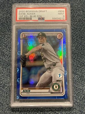 Dane Acker 2020 Bowman Draft 1st Edition Blue Foil /150 RC PSA 9 MINT ...