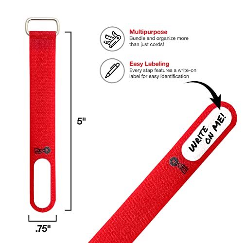 Cinch-Straps 5" 20 Pack Red Features Metal Buckle and Write on Label ...