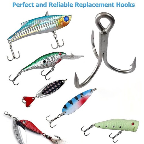 5X Strengthen Treble Hooks Enhanced Strong Barbed Sharp Triple Fishing ...