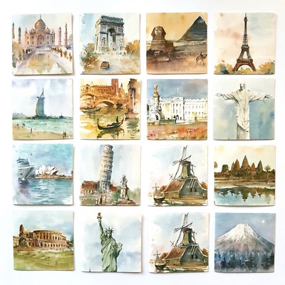 45 WORLD LANDMARKS STICKERS-FAMOUS BUILDINGS-PAINTING STICKER-STATUES ...