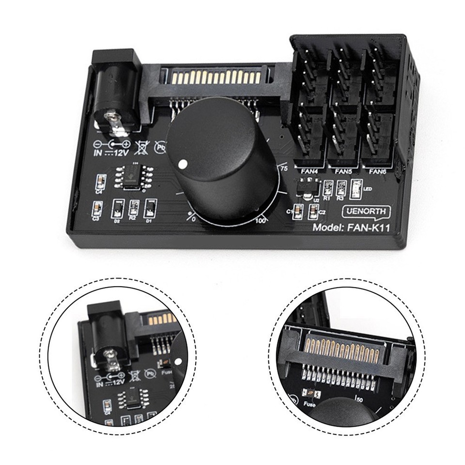 12V For PWM Fan Controller Hub 4 Pin Supports 6 PC Fans Cooling Control ...
