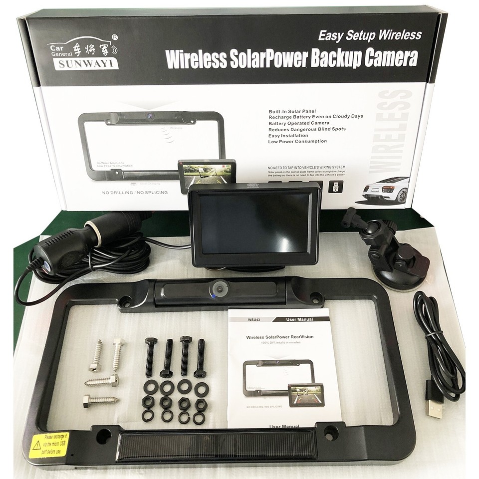 Wireless Waterproof HD Solar License Plate Rear View Backup Camera ...