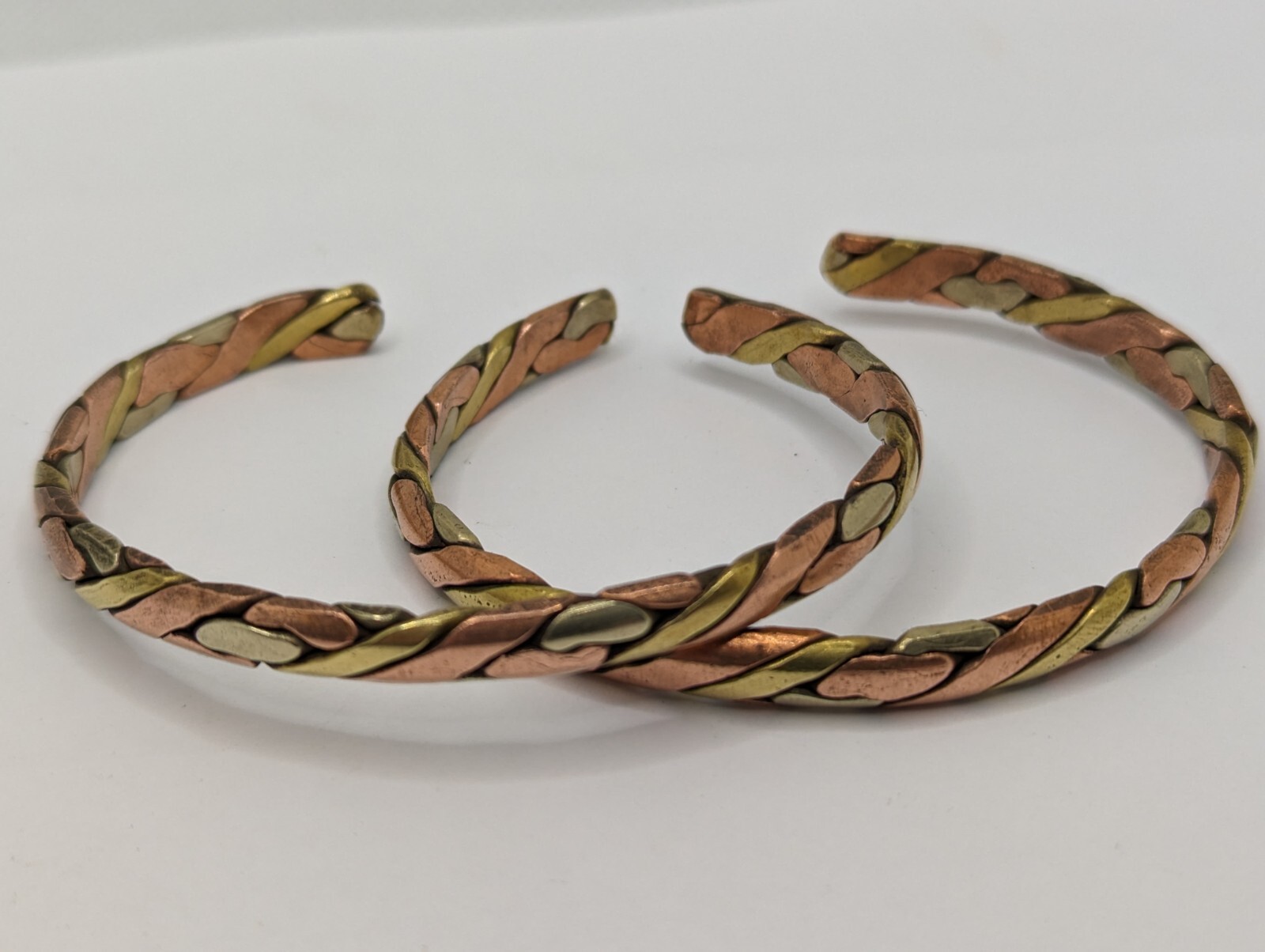 Braided Three Metal Cuff Bracelet. Brass, Copper & Silver Tone Metal ...