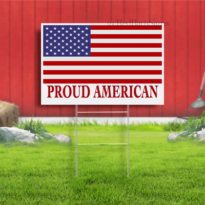 PROUD AMERICAN FLAG Yard Sign w Stand LAWN SIGN | eBay