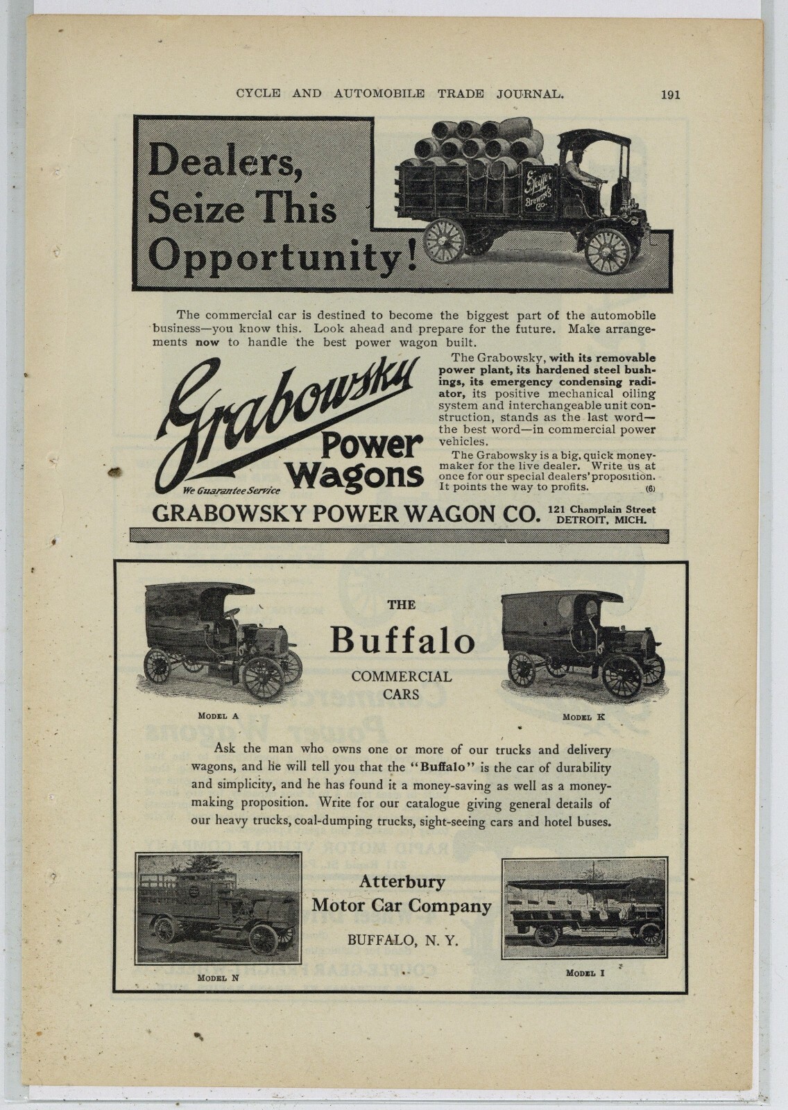 1910 Atterbury Motor Car Ad: Buffalo Commercial Cars - New York ...