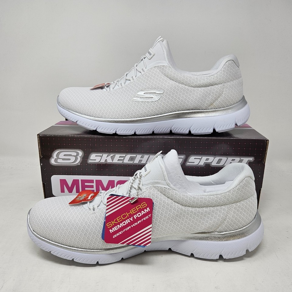 Wmns Skechers Summits Comfy Casual Shoe / White Silver / 12980W / Size ...