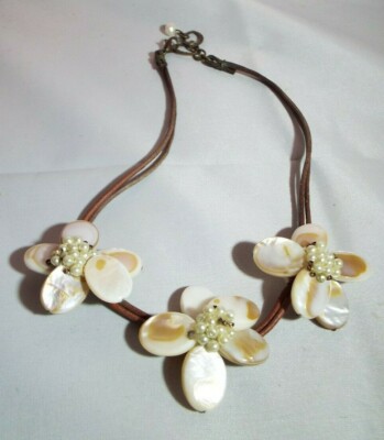 VINTAGE NATURAL SHELL FLOWERS CHOCKER NECKLACE, BEACH TROPICAL ...