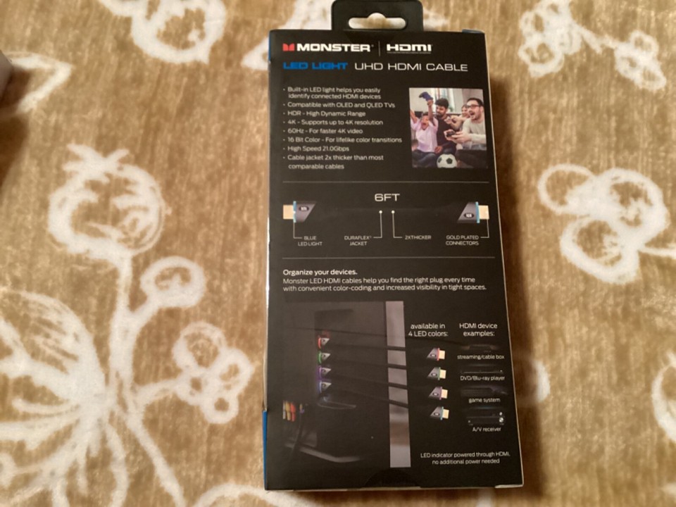 monster hdmi cable 6ft blue led light New box ️ | eBay