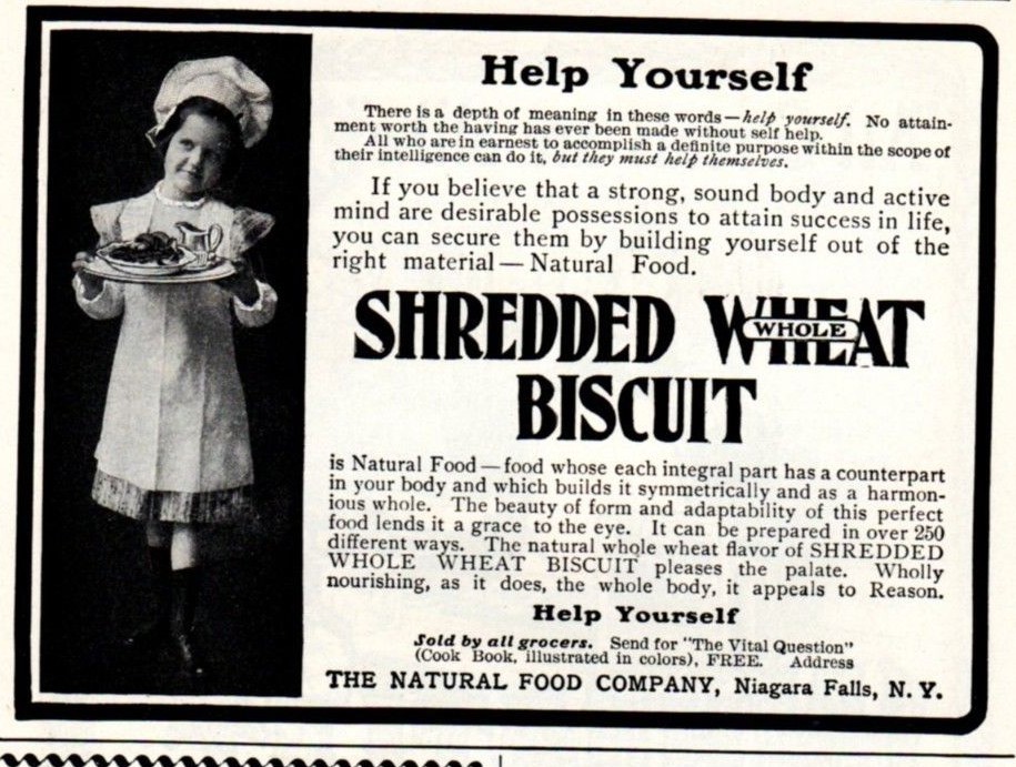 1902 ad Vintage Wheatlet Cereal Department Shopper art Girl Shredded ...