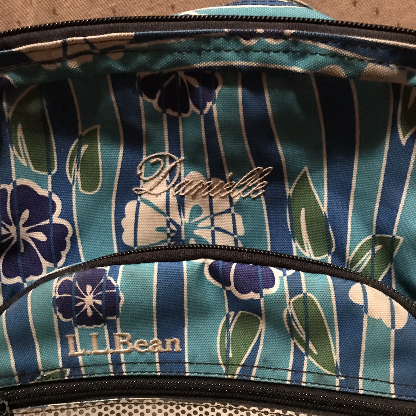 LL Bean Deluxe Backpack Monogrammed “Danielle” Youth Blue Floral | eBay