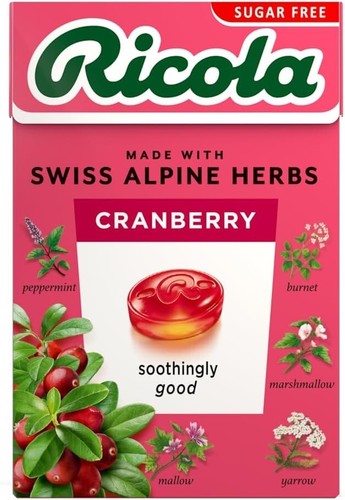 Ricola Cranberry Sugar Free Swiss Herbal Sweets, Herb Drops, 45g ...