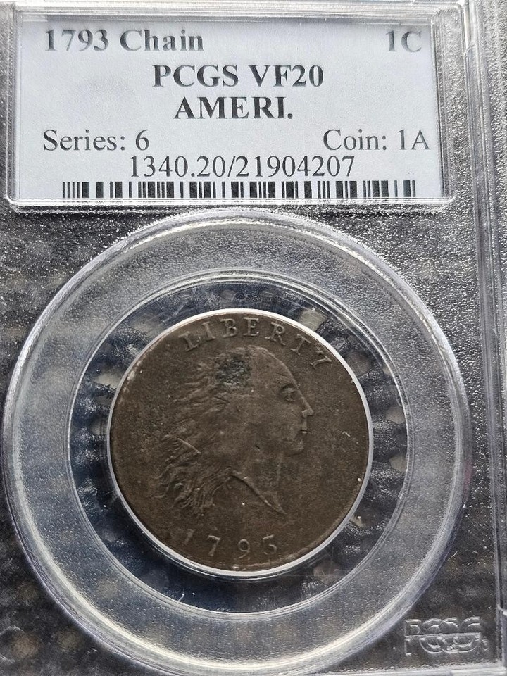 1793 CHAIN CENT AMERI. PCGS VF 20 BRN, S-1, B-1, R-4 RARE AMERI. VARIETY! | eBay