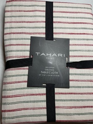 TAHARI TABLECLOTH RED GREEN STRIPES 60 x 84 100% COTTON NWT | eBay