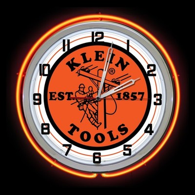 19" Klein Tools Sign Orange Double Neon Clock Lineman Electrician Man ...