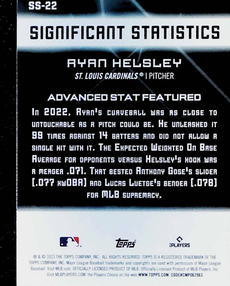 2023 Topps SS-22 Significant Statistics Ryan Helsley St. Louis ...