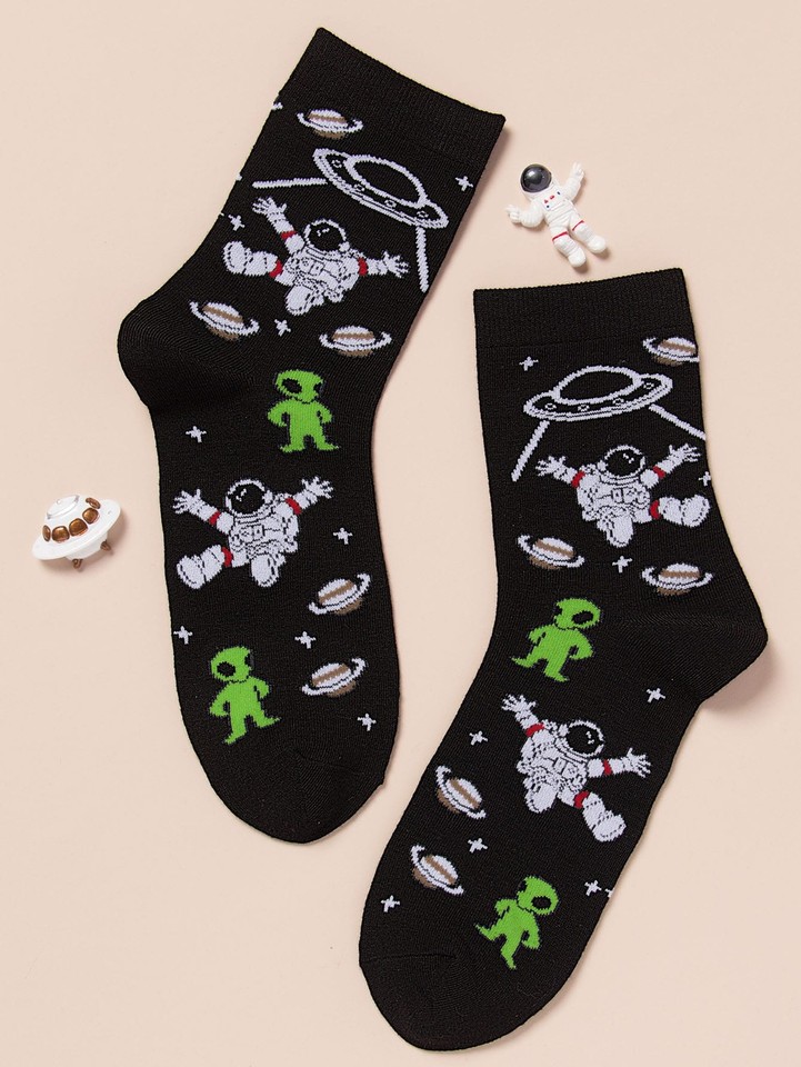 Alien & Astronaut Crew Socks Funny Socks for Men Novelty Socks Funky ...