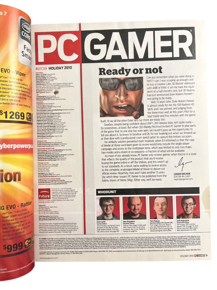 HOLIDAY 2010 PC GAMER #208 Vintage video game magazine - DUKE NUKEM ...