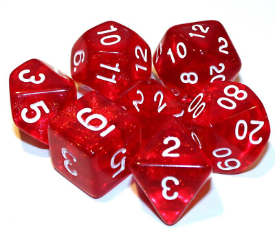 7 Piece Translucent Shimmer Polyhedral Dice Set w/ Bag – Red | eBay