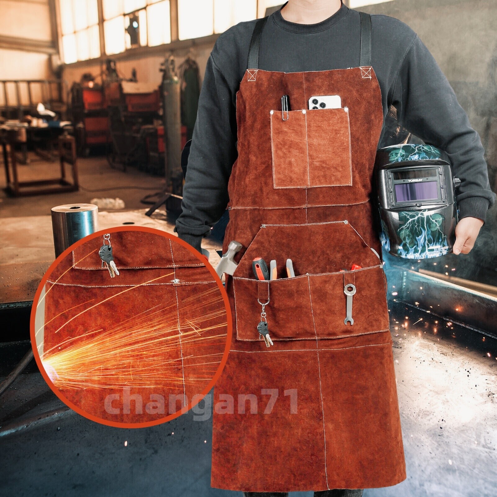 Multi-Pocket Welding Apron Welder Working Wear Heat Spark Resist Fire ...