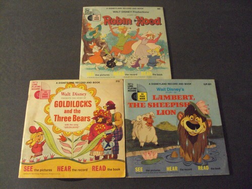 3 Disneyland Book and Record Goldilocks, Robin Hood and Lambert The Lio ...