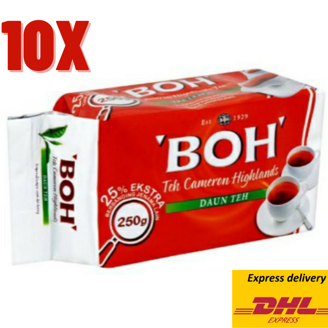 10 Packs X BOH Plantation TEA LEAVES Cameron Highlands Pekoe 250g ...