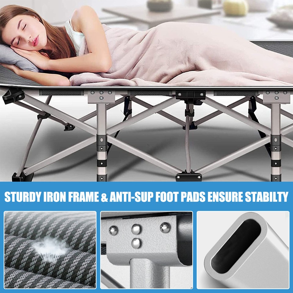 H&ZT Folding Camping Cot Bed, Adjustable 4-Position Lounge Chair ...
