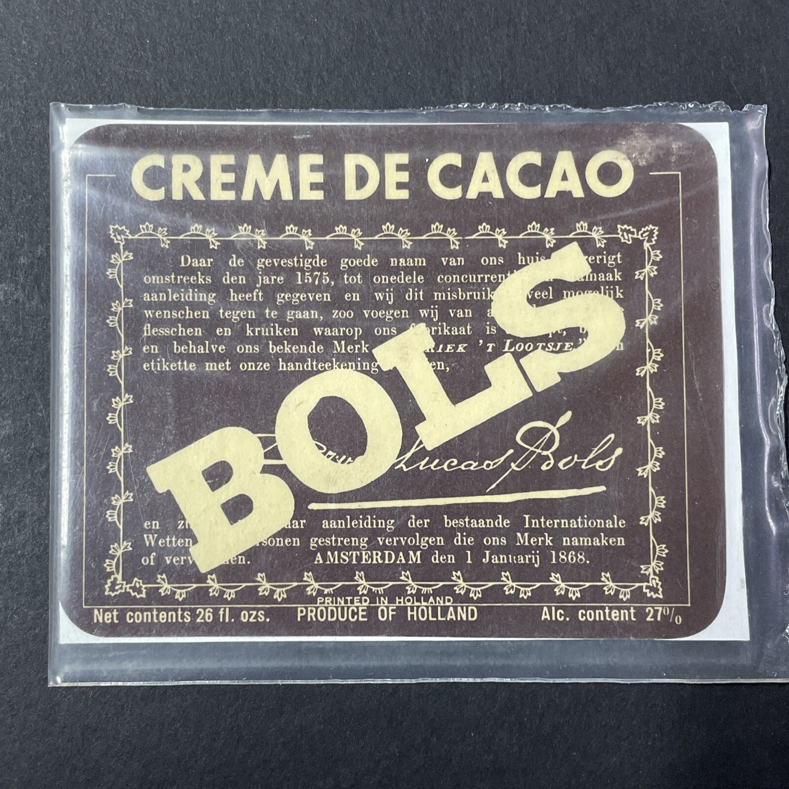 Vintage 1940s BOLS Creme De Cacao UNUSED Paper Label Amsterdam Q2148 | eBay