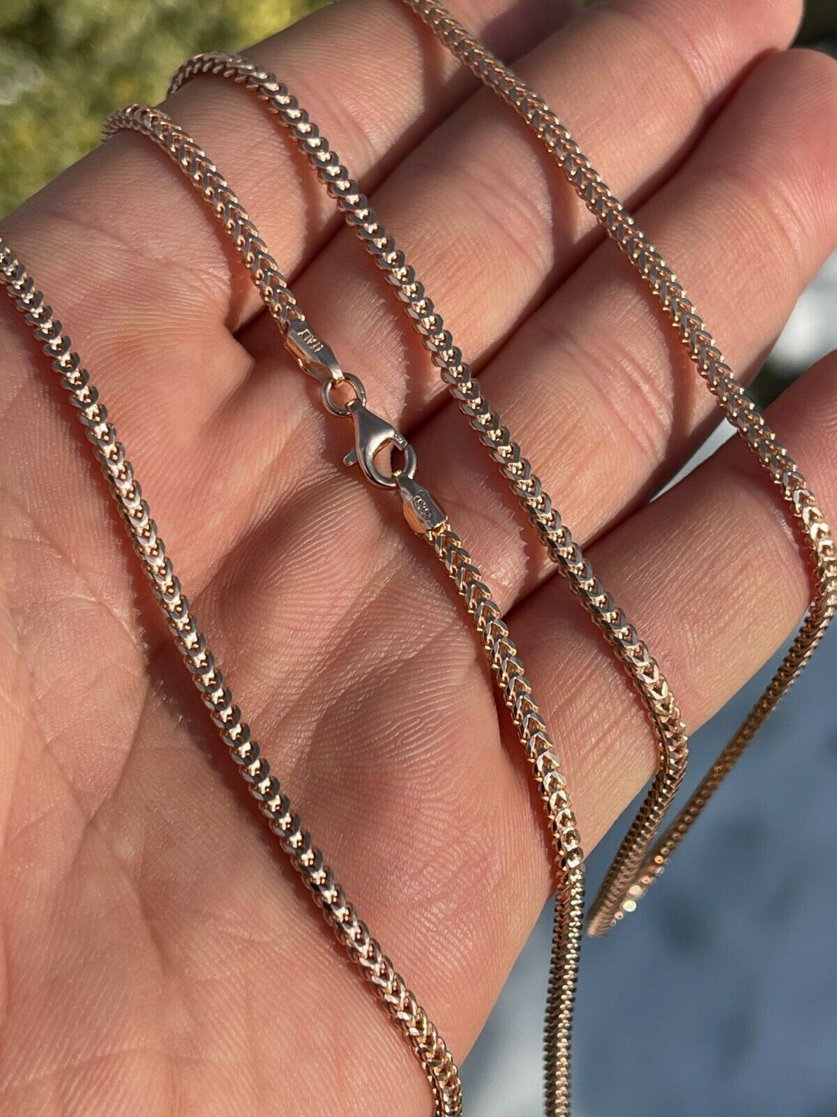 Franco Chain Real 14K Rose Gold Plated Solid 925 Sterling Silver 2mm ...