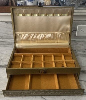 Vintage 2 Tiered Gold Mele Mid Century Modern Jewelry Box w/gold Velvet ...