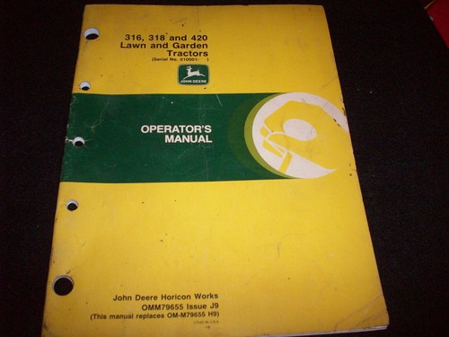 John Deere 316 318 420 Lawn Tractor Operator's Manual (SN 010001-) | eBay