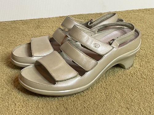 Aravon Megan Ivory Cream Leather Adjustable Wedge Strappy Slingback ...