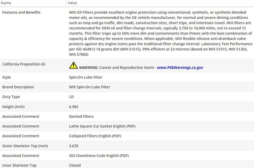 Engine OEM Oil Filter WIX for VOLVO 760 1984-1985 L6-2.4L | eBay