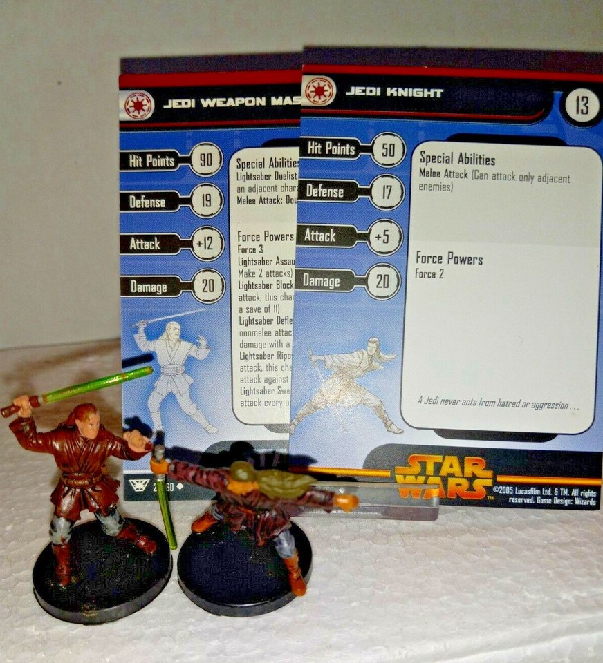 Star Wars Miniatures JEDI WEAPON MASTER, JEDI KNIGHT WITH CARDS | eBay