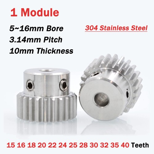 1 Module Spur Gear With Hub 15~40 Teeth 5~16mm Bore Stainless Pinion ...