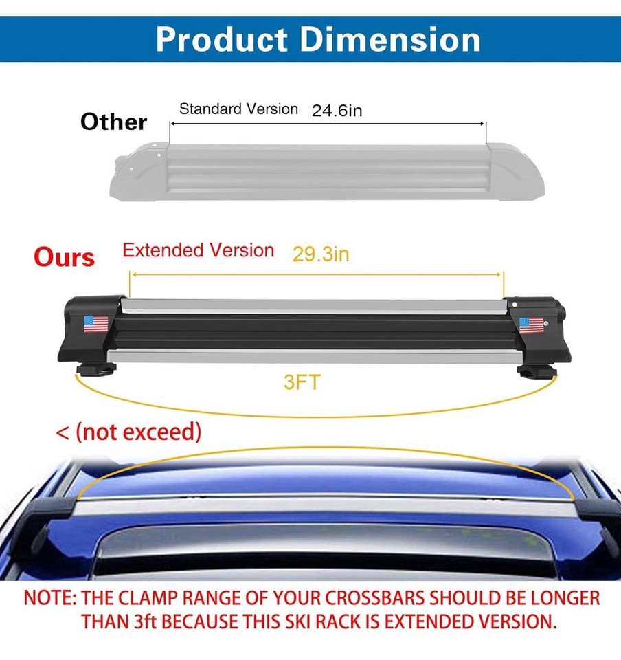 Ski Snowboard Roof Rack Universal Ski Rack for Car Roof with Lock | eBay
