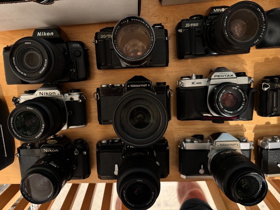 Lot UNTESTED Film Cameras - Nikon Nikkormat Canon Minolta Pentax Ricoh ...