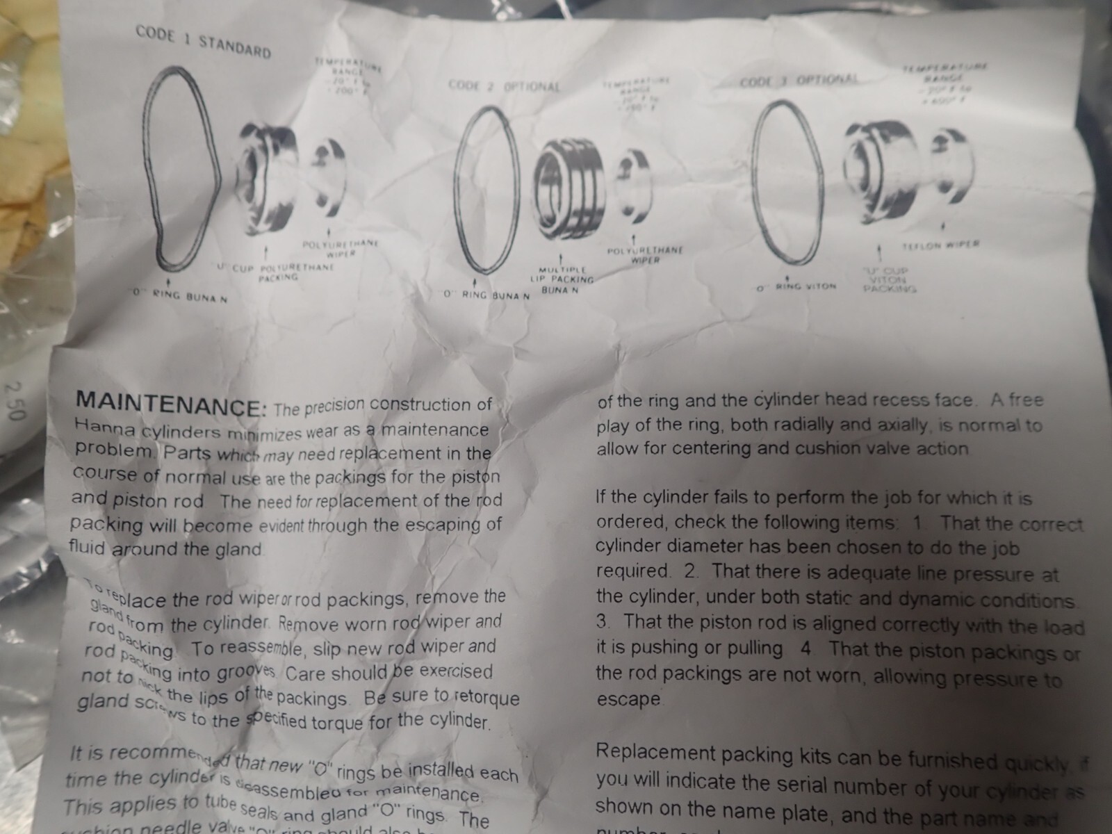 Hanna Cylinder 706-00046-201 Rod Cylinder Packing Kit New Old Stock | eBay